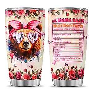 Mama Bear Nutrition Facts, Cups Handle Mother Women Mothers For Funny Coffee Tumblers Insulated Mom Day, Tumbler 20 Oz With Lid And Straw, Mama Bear Gifts