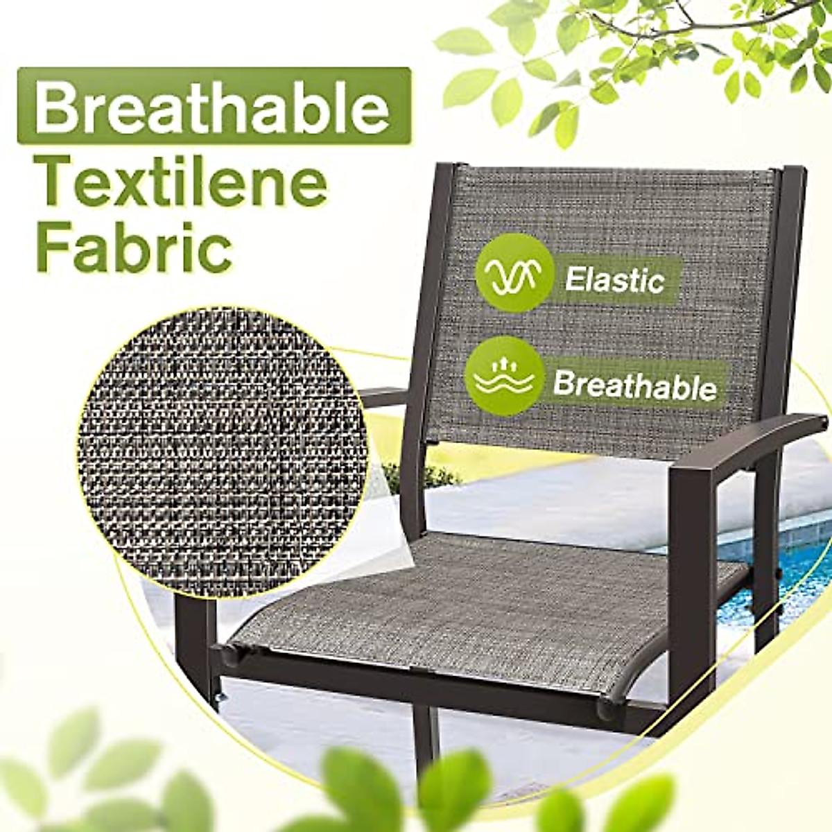 Homall 7 Pieces Patio Dining Set Outdoor Furniture with 6 Stackable Textilene Chairs and Large Table for Yard, Garden, Porch and Poolside (Grey)