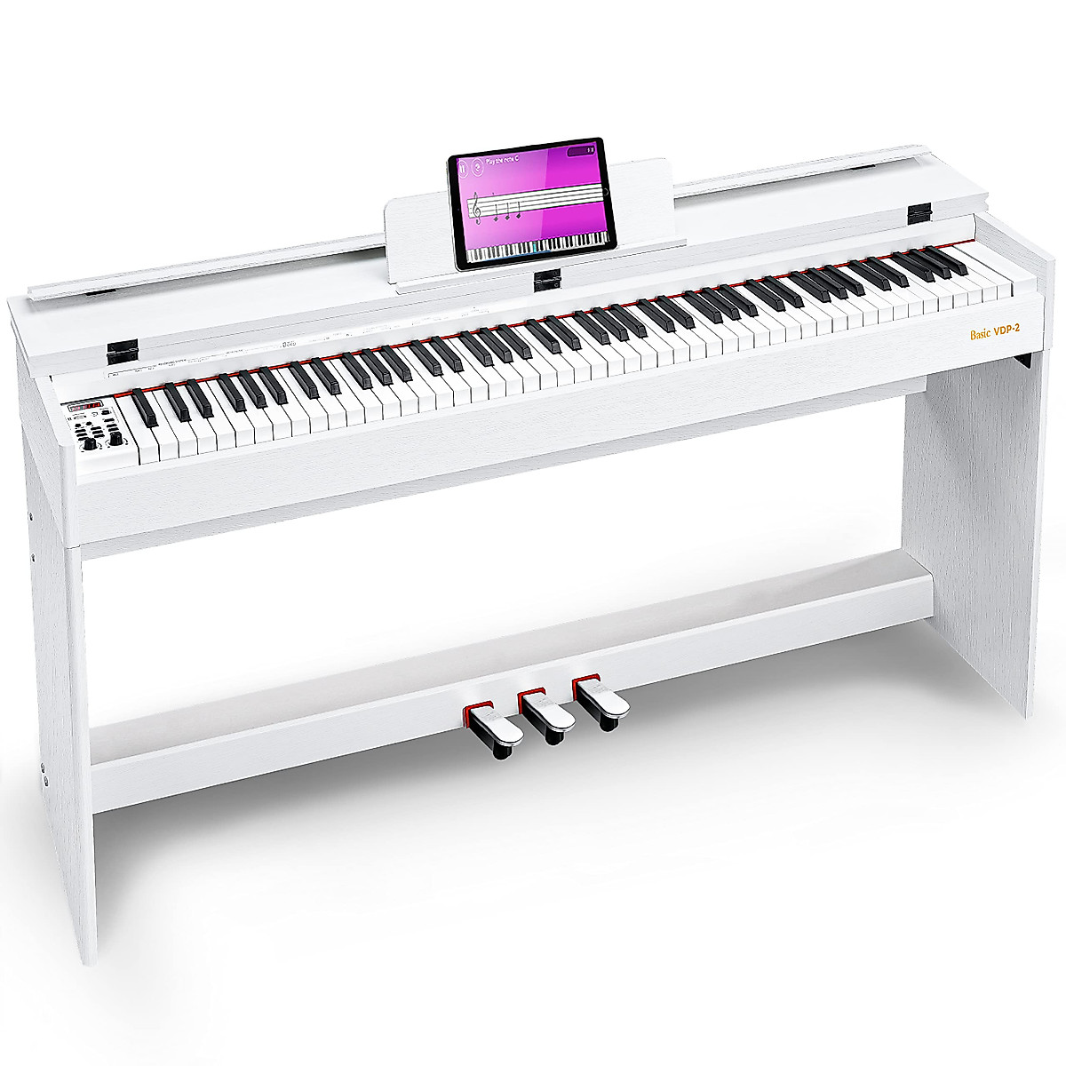 Vangoa Digital Piano 88 Keys Weighted Hammer Action Home Digital Piano Full size White with Furniture Stand, Flip Key Cover, Three Pedals and Power Adapter