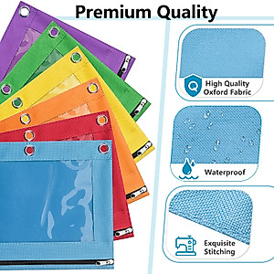 Forvencer 3 Ring Binder Pencil Pouch - Clear Window Pencil Case with Smooth Zipper, Big Capacity Pencil Bag with 3 Reinforced Grommets, Sky Blue