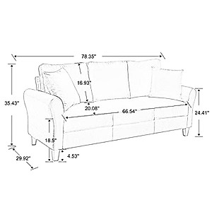 PEIHONGET 78.35" Mid-Century Modern Living Room Sofa 3 Seater Velvet Sofa Couch with 2 Pillows Armrest and Wood Legs for Bedroom, Apartment, Dorm, Office (Gray)