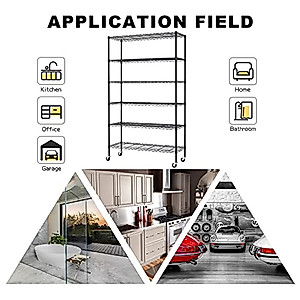 6-Tier Storage Shelf, Wire Shelving Unit NSF Certified Storage Rack 48" W x 18" D x 82" H 2100Lbs Capacity Adjustable Layer Heavy Duty Metal Rack Steel with Casters for Kitchen Garage Pantry Black