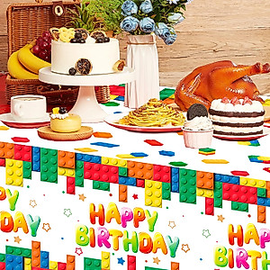 Building Block Party Tablecloths, 3pcs Building Block Party Decorations Tablecloths set - Building Blocks Tablecloth, Building Block Party Table Cover for Building Block Birthday Party Supplies