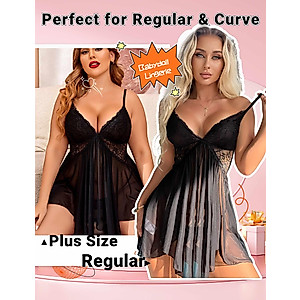 Avidlove Sexy Lingerie for Women Lace Babydoll Naughty Lingerie Dress Exotic Boudoir Outfits(Black,L)