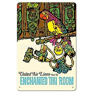 ZMKDLL Enchanted Tiki Room United Air Lines Vintage Travel Poster Metal Tin Sign