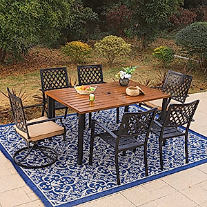 MIXPATIO 6 Person Outdoor Patio Dining Table with Umbrella Hole, Rectangle Metal Table for Garden, Backyard and Porch
