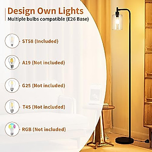 Ziisee Floor Lamps for Living Room - Standing Lamp with Glass Lampshade, Modern Floor Lamp with LED Bulbs, Bright Industrial Floor Lamp for Bedroom, Black Tall Lamp for Office(Light Bulb Included)