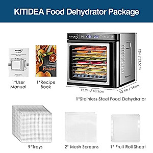 KITIDEA Food Dehydrator, 9 Stainless Steel Trays Dehydrator for Food and Jerky, Herbs, Veggies, Fruits, 1000W Electric Food Dryer Machine with Digital Temperature and Timer, Recipe Book Included