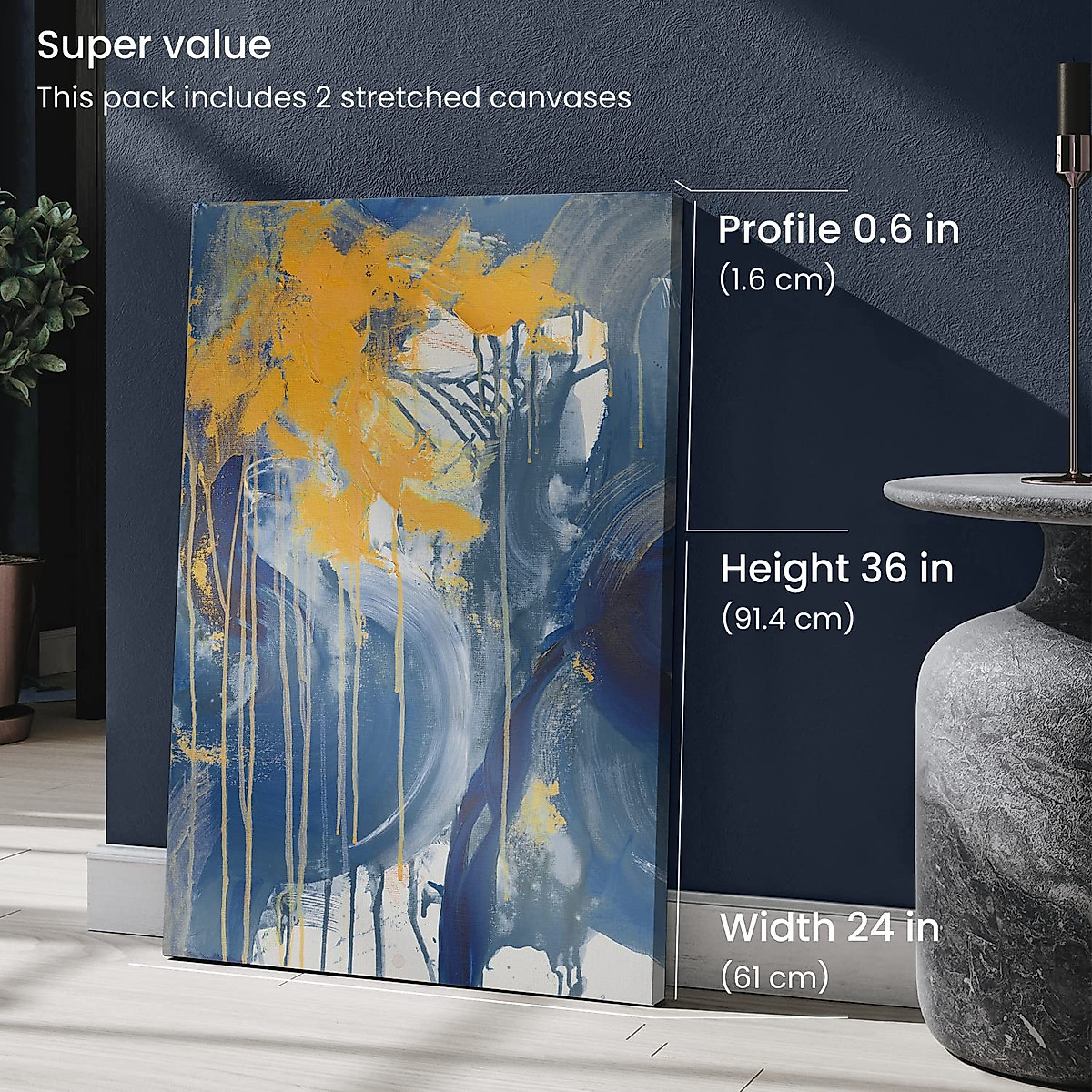 ARTEZA Stretched Canvas, 24 x 36 Inches, Pack of 2, Blank White Large Canvas for Acrylic, Oil and Gouache Painting