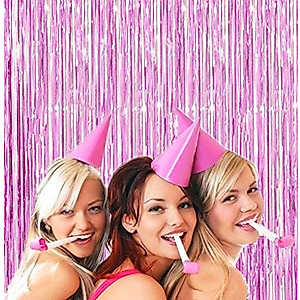 2 Pcs 3.2ft x 8.2ft Shiny Light Pink Metallic Tinsel Foil Fringe Curtains Photo Booth Backdrop for Birthday Wedding Holiday Celebration Bachelorette Party Decorations (Light Pink)