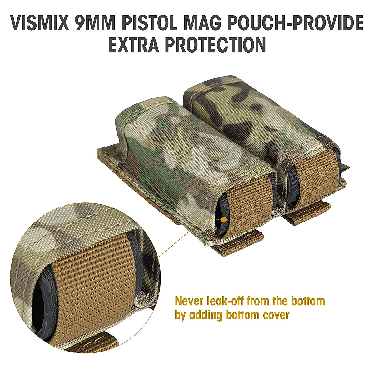 VISMIX Pistol Magazine Pouch, Double 9mm Mag Pouch with Quick Release Kydex Insert and MOLLE Compatible (Camo)