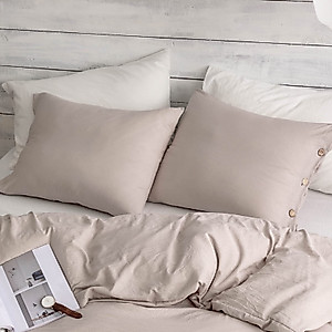 Argstar Khaki Button Duvet Cover Set Queen Size with Extra 2 Pillowcases (20''x26'')