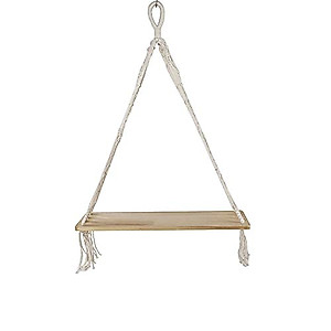 Flora Bunda Macrame Wall Hanging Shelf Indoor Plant Hanger Planter Rack Flower Pot Holder Wood Floating Shelf Organizer Hanger, Handmade Cotton Rope Boho Home Décor Wall Decor (with Wood Plate) 33”H