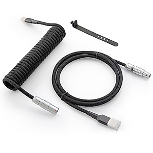 GUNMJO Pro Custom Coiled USB C Cable for Gaming Keyboard, Double-Sleeved Mechanical Keyboard Cable with Slim Type Detachable Metal Aviator, 1.5M USB-C to USB-A, Classic Black Color