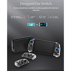 DOYOKY Wireless Game Controller, Bluetooth Controller for PC/Android/Steam/Switch, PC Controller with LED Backlight, Gamepad with Turbo/6-Axis Gyro/Dual Motors (with Phone Bracket)