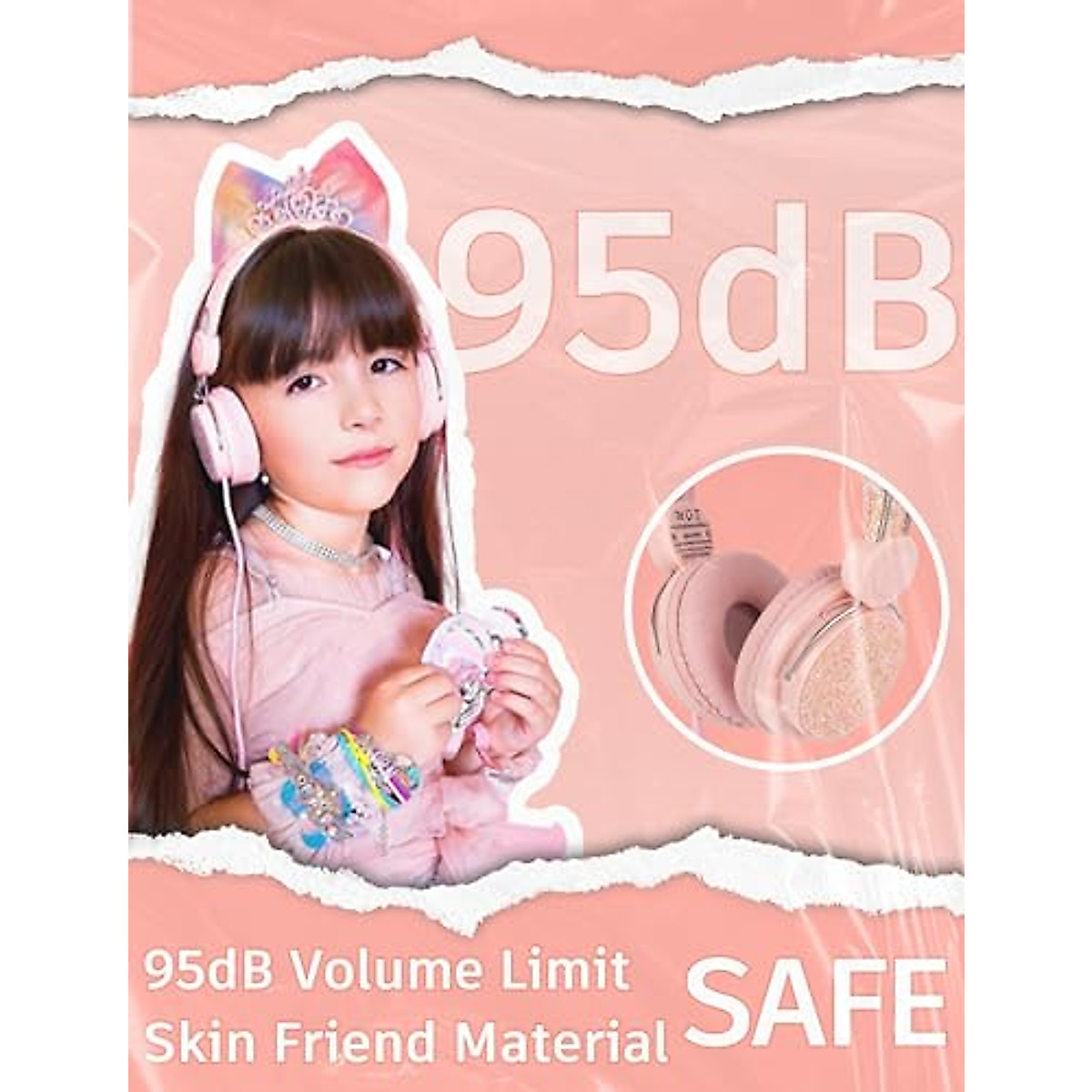 charlxee 𝟐𝟎𝟐𝟑 𝐍𝐞𝐰 Priness Wired Kids Headphones for School/Travel,Clear Mic,Shareport,95dB Volume Control,Nylon Cable,Stereo Sound,Adjustable Over Ear Headsets for Girls -Pink