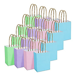 60 Pack Mini Small Pink Blue Green Purple Colored Paper Gift Bags with Handles for Birthday Wedding Baby Shower Party Favors, Shopping, Retail, Merchandise, 6.3x4.7x2.75 Inch ( 4 Colors Assorted)