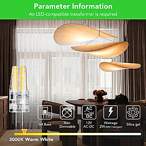 BUBO 10 Pack G4 LED Bulb 2W Equivalent 30W 3000K Warm White 250 Lumens 360°Beam Angle, T3 Halogen Bulb Replacement Landscape Bulbs, AC/DC 12V Led Lights G4 Bi-Pin Base for Outdoor Landscape Lighting