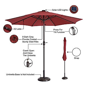 YUDIZWS Patio Umbrella for Outdoor Market Table-8 Ribs 9Ft Double-Sided Sun Umbrella Garden Parasol Patio Sun Shade Outdoor with LED Solar Light, Red, size:a