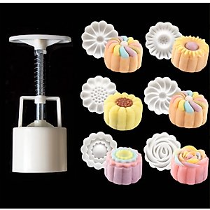 LIUSM Mid-Autumn Festival DIY Hand-Pressure Moon Cake Mould，50g Moon Cake Mold Set(1 Mold 6 Stamps)
