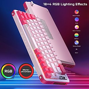 ROYALAXE Y68 TKL Wireless Mechanical Keyboard, Hot Swappable Wired/Bluetooth 5.0/2.4G Wireless Keyboard with RGB Light for Windows & Mac, PBT Keycap, Gateron G Yellow Pro Switch, Candy Pink