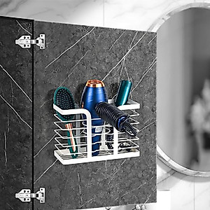 YUET Hair Dryer Holder Station/Wall Mounted, Hairdryer Stainless Steel Hair Tools Organiser, Hair Accessories Organiser Storage for Hair Brushes, Straightener, Flat Iron, Curling Wand (White)