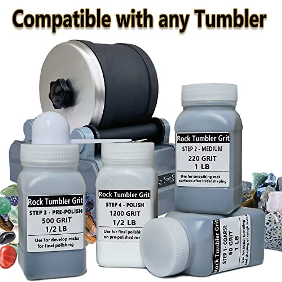 Rock Tumbler Grit 4 Steps Complete Kit,Total 3 Pounds, Can Polish Up to 20 LBS of Rocks, Rock Polishing Grit Media for Any Brand Rock Tumbler, Rock Polisher, Stone Polisher