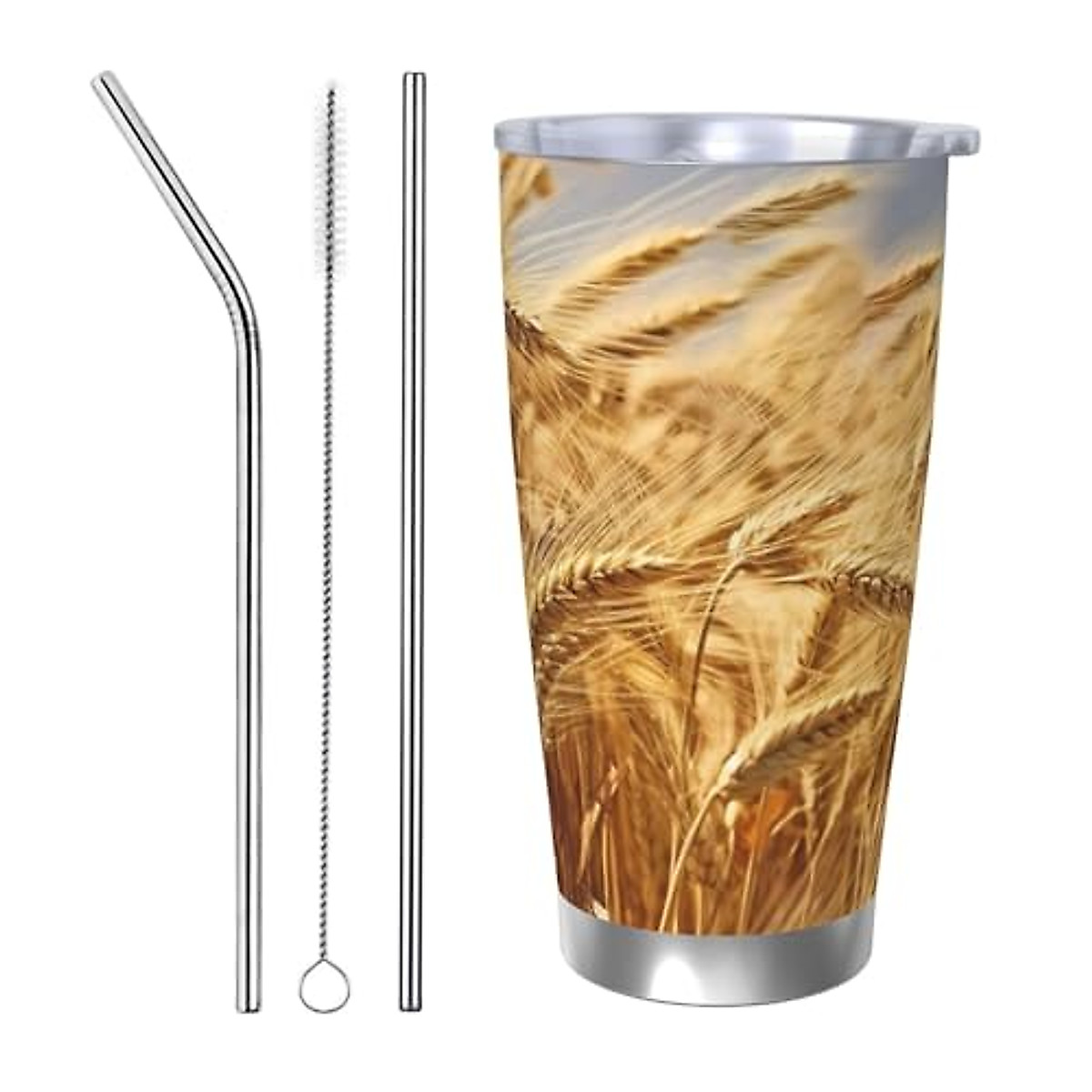 Wheat Harvest Tumbler with Lid and Straw 20oz Stainless Steel Car Cup for Hot and Cold Drinks, Double Wall Insulated Travel Coffee Mug Reusable Drink Thermos Cup Birthday Gifts