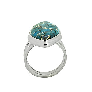YoTreasure Blue Turquoise Solid 925 Sterling Silver Split Shank Ring Jewelry