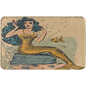 Bathroom Rug Bath Mat Vintage Mermaid Art Non-Slip Floor Mats Soft Doormat Absorbent Throw Bath Rugs Runner Carpet 31"x20"