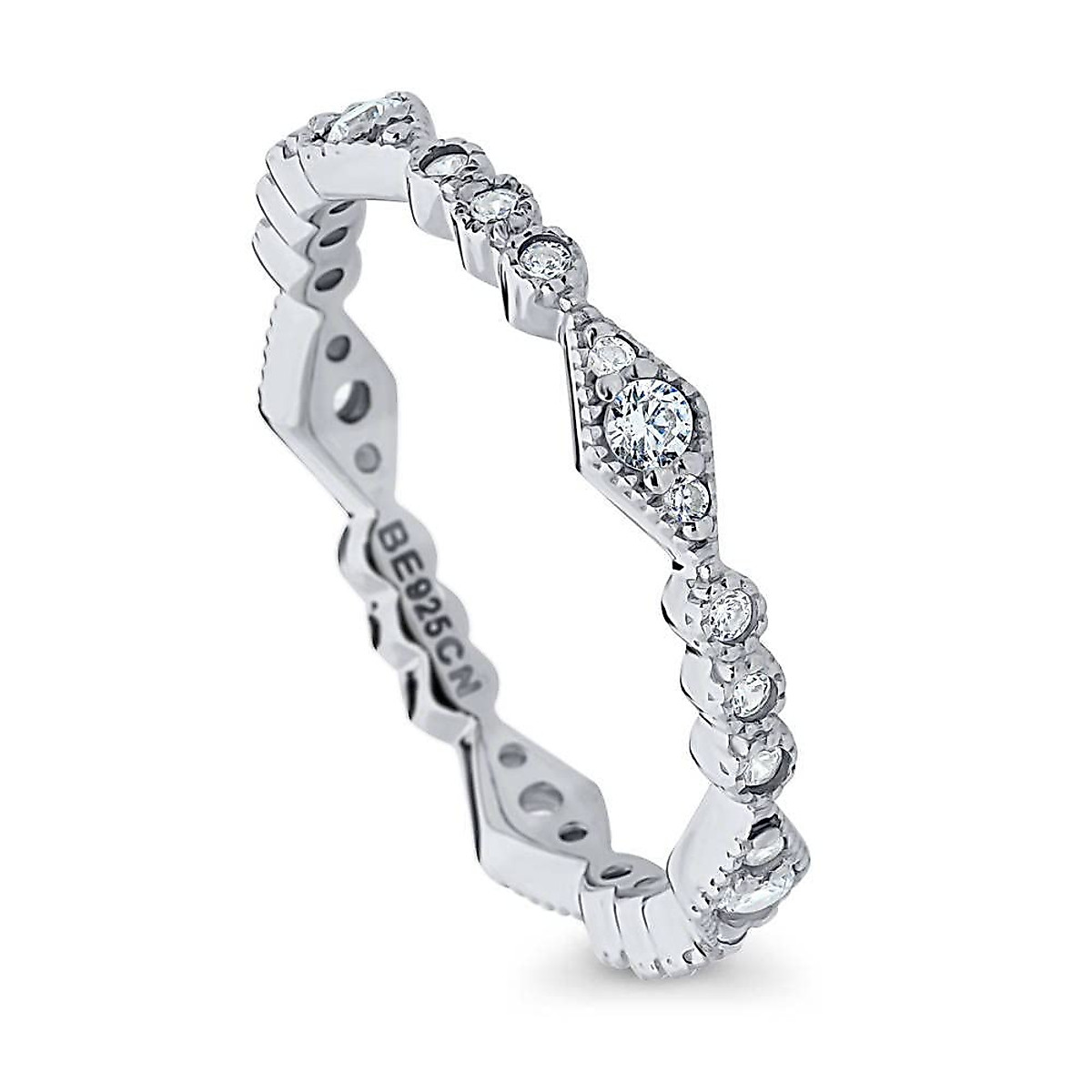 BERRICLE Sterling Silver Art Deco Wedding Rings Pave Set Cubic Zirconia CZ Anniversary Eternity Ring for Women, Rhodium Plated Size 4