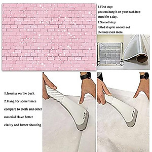 Retro Pink Glitter Brick Wall Photography Backdrop Girl Happy Birthday Party Photo Background Baby Shower Bridal Shower Wedding Newborn Banner Cake Table Decorations Photo Booth Props 7x5ft