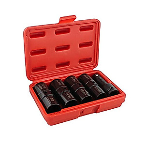 ABN Double Side Lug Nut Socket Set, 5Pc - 1/2-Inch Drive Flip Impact Sockets Lug Nut Extractor Set Reversible Sockets
