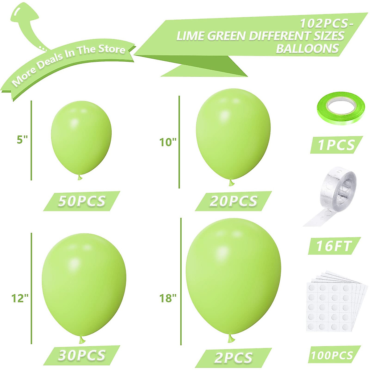 NISOCY Lime Green Latex Balloon Arch Garland Kit,102PCS 18In 12In 10In 5In for Birthday Wedding Baby Shower Jungle Summer Fruit Green Theme Anniversary Celebration Decoration