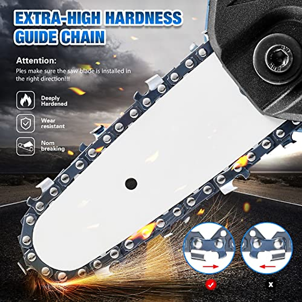 ALATIN Mini Chainsaw Cordless 4Inch ,electric Handheld Chainsaw with 2Pcs Chargeable Batteries,powered by a 12V 1500mah battery, used for wood cutting, tree trimming, gardening(2 chains)