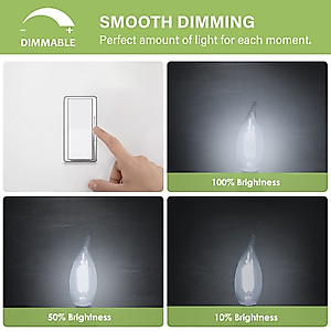 Sigalux Candelabra LED Light Bulbs Dimmable, E12 40 Watt Chandelier Light Bulbs, CA10 Flame Tip Candle Light Bulbs, 5000K Daylight, E12 LED Bulb for Chandeliers, Ceiling Fan, Pendant, 6 Pack