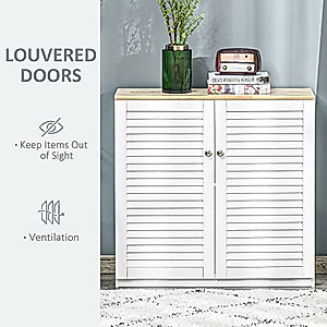 HOMCOM Sideboard Buffet Cabinet, Kitchen Cabinet, Coffee Bar Cabinet with Double Louvered Doors and Adjustable Shelf for Living Room, Hallway, White