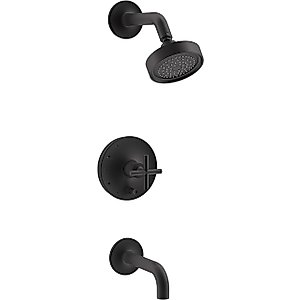 KOHLER K-T1441-3-BL Purist® Rite-Temp® Pressure-Balancing Bath and Shower Faucet Trim with Push-Button Diverter, 7-3/4-Inch Spout and Cross Handle