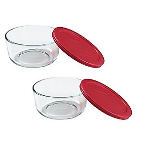na Pyrex Storage Round Dish with Red Plastic Cover (Pack of 2)