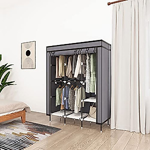 VIZUN Portable Clothes Closet, Wardrobe Storage Closet Organizer with 5 Hanging Rack, Easy to Assemble (Gray)