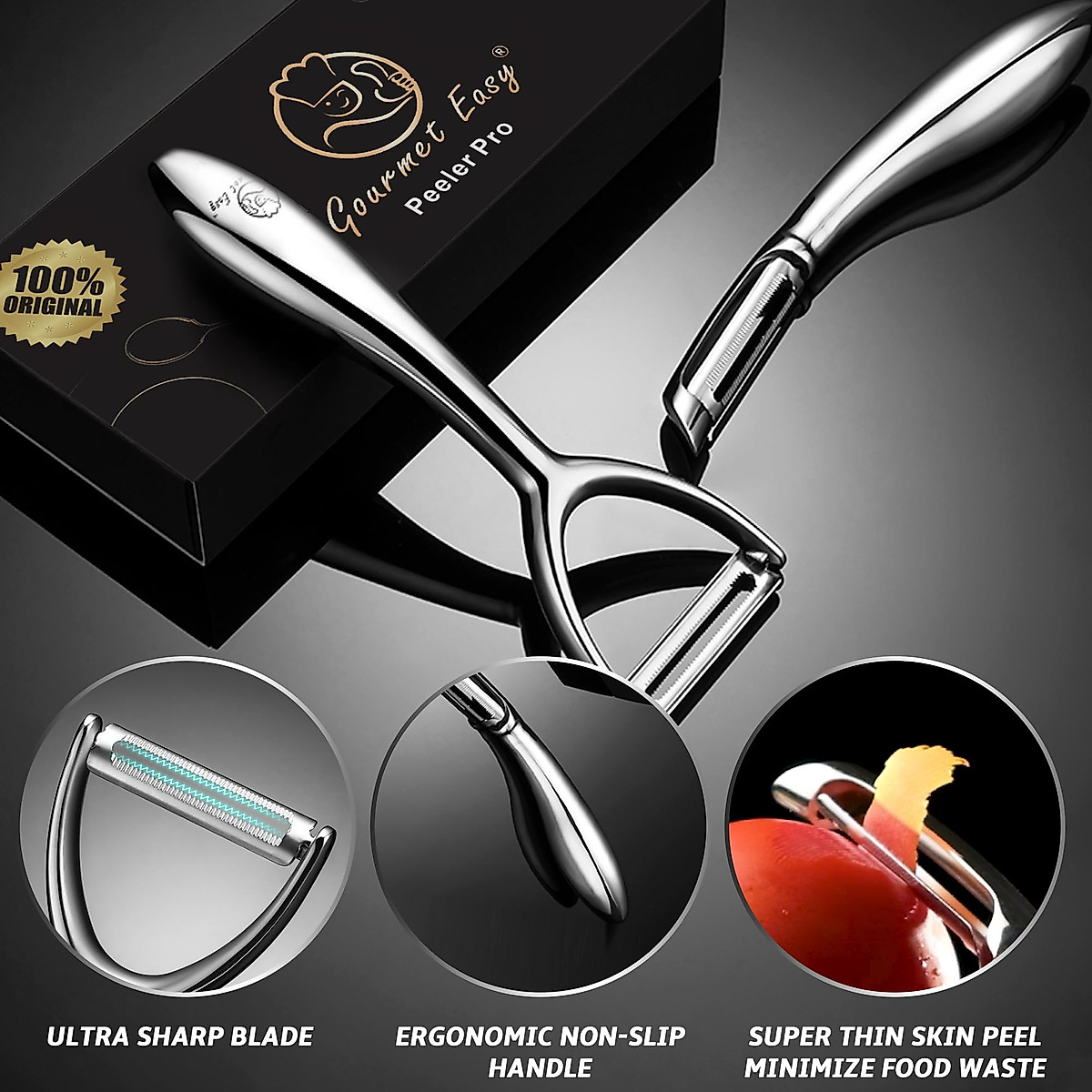 Premium Vegetable Peeler Stainless Steel - Ultra Sharp Blade - Potato Peeler - Vegetable Peelers for Kitchen- Ergonomic Non-Slip Handle Fruit Peeler- Cucumber & Carrot Peeler- 5 Years of Warranty