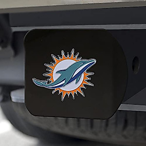 FANMATS - 22580 NFL Miami Dolphins Metal Hitch Cover, Black, 2" Square Type III Hitch Cover