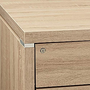 Benzara Wooden Desk with Locking Drawers, Brown