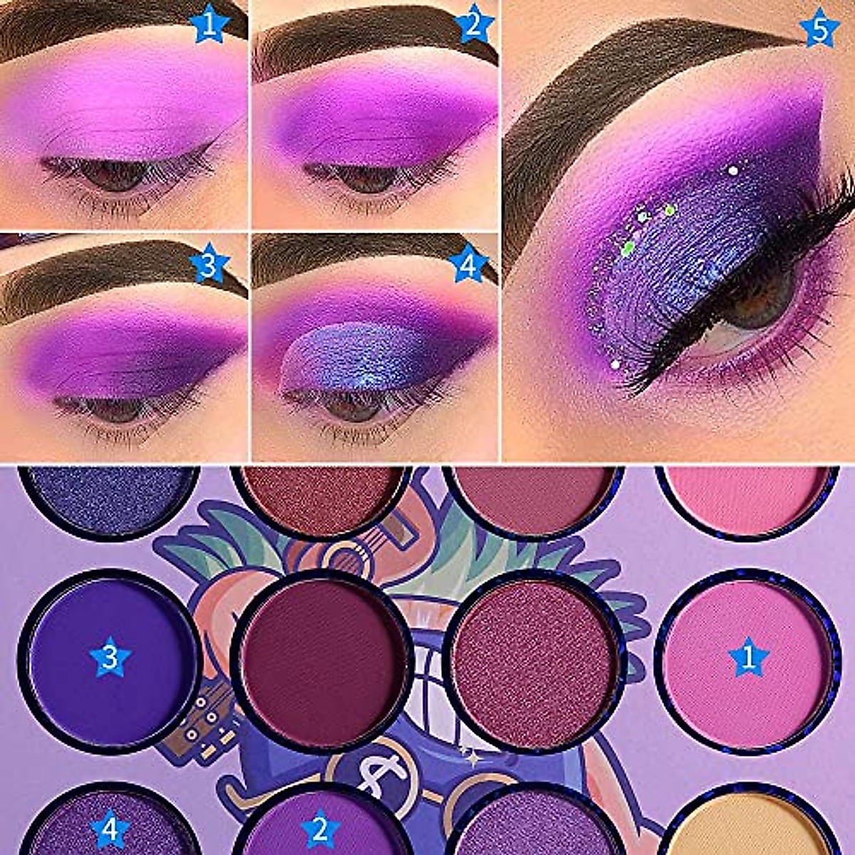 DE'LANCI Purple Eyeshadow Palette, 12 Colors Dark Light Purple Eyeshadow Palette, Ultra Pigmented Matte Shimmer Bright Blue and Purple Eye Shadow Pallet Violet Blueberry Eye Shadow Palettes, Blendable