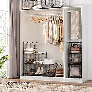 DINMO Wire Cube Storage Organizer, 16-Cube Metal Grid Storage Shelves, Modular Storage System, Closet Organizer, Ideal for Home, Office, Living Room, Stackable, 12" x 12", Black