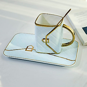 Ceramic Coffee Mugs Set of 4,Cute Creative Tea Cup Unique Design for Office and Home,Handbag Shaped Mugs with Spoon and Saucer,Dishwasher and Microwave Safe