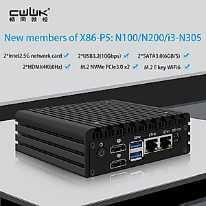 CWWK X86 P5 Fanless Mini PC Firewall Router 12th Gen Intel N100(Up to 3.40GHz) DDR5 4800MHz 2X i226-V 2.5G LAN HDMI2.1 Proxmox Server, No RAM NO SSD