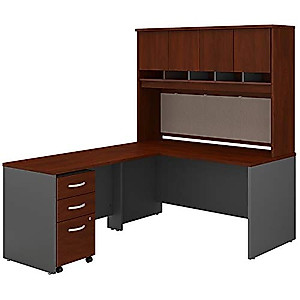 Bush Business Furniture Series C L Shaped Desk with Hutch and Mobile File Cabinet, 60W, Hansen Cherry