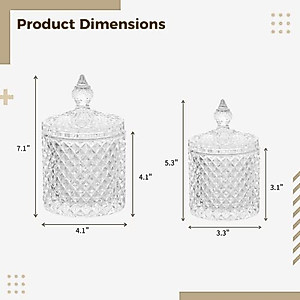 2PCS Glass Apothecary Jars Set, 10oz &20oz Qtip Holders with Lid, Crystal Vanity Organizers, Makeup Storage Containers, Decorative Canisters for Home, Kitchen, Bathroom
