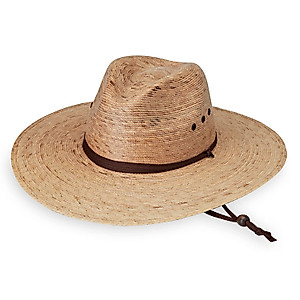 Wallaroo Hat Company Men’s Baja Fedora – Natural Wide Brim Straw Hat with Chin Strap and UPF 50+ Sun Protection – Sun-Smart Straw Hat for Gardening, Travel and Casual Outings (Medium/Large, Camel)